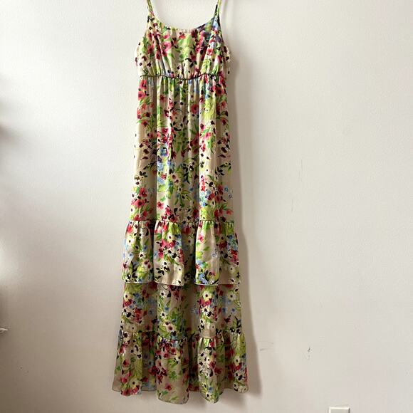 Old Navy | Dresses | Old Navy Satin Tiered Floral Maxi Midi Dress S ...